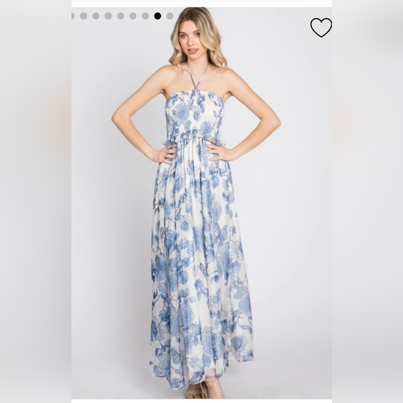 Ina | Dresses | Ina Blue Floral Halter Neck Tie Maxi Dress Size Small ...